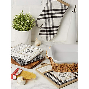 DII Home Sweet Farmhouse Kitchen Collection, Potholder/Oven Mitt/Dishtowel Set, Black, 4 Count