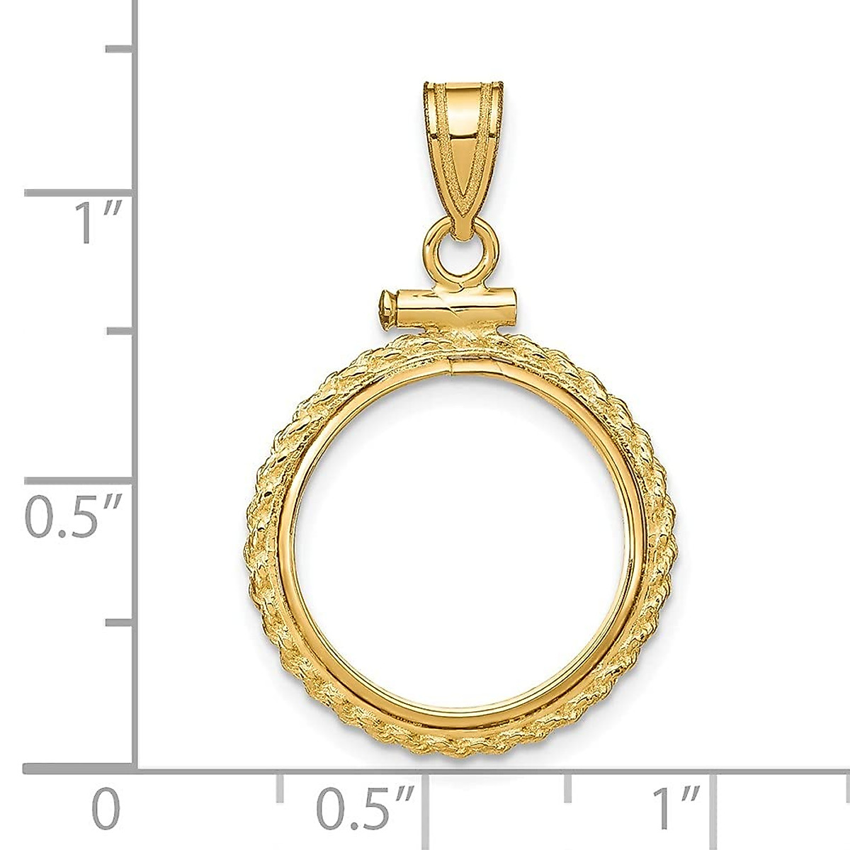 Roy Rose Jewelry Gold Coin Pendant Mounting - 16.5mm Coin Size - Casted Rope Design Frame - 14K Yellow Gold - Screw Top with Bail