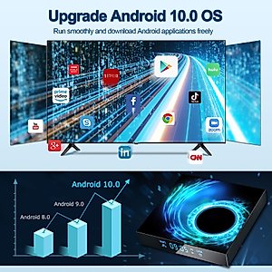 Android TV Box 10.0,TV Box Android 4GB RAM 64GB ROM H616 Quad-Core CPU Support Dual-WiFi 2.4/5GHz Ethernet Bluetooth 4.0 H.265 6K TV Box Android with Wireless Mini Keyboard