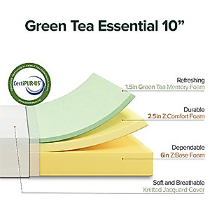 ZINUS 10 Inch Green Tea Essential Memory Foam Mattress, Queen, Mattress in A Box, Affordable Mattress, CertiPUR-US Certified