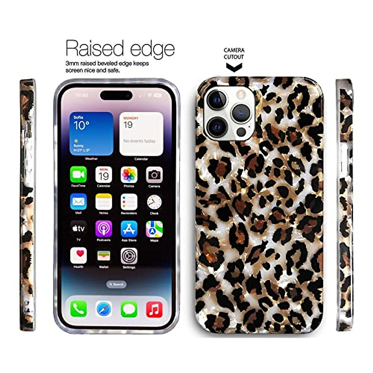 J.west iPhone 14 Pro Case, Luxury Sparkle Clear Leopard Silicone Cover, 6.1 inch Cheetah Design for Girls & Women