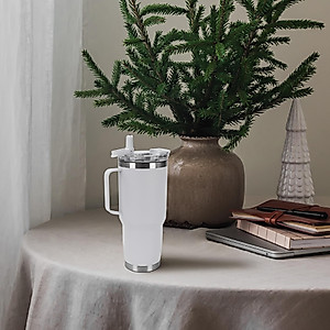 30oz Tumbler with Handle, Insulated Leak Proof Coffee Travel Mug with Straw Lid Double Wall Stainless Steel Vacuum Tumblers Metal Cup Keep Hot and Iced Drink for Gym, Office, Camping, White 1 Pack