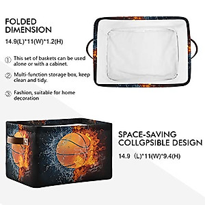 Storage Basket Cube Sport Basketball Fire Large Collapsible Toys Storage Box Bin Laundry Organizer for Closet Shelf Nursery Kids Bedroom,15x11x9.5 in,1 Pack