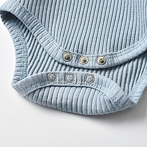 Derouetkia Summer Newborn Baby Boy Girl Clothes Solid Color Ribbed Romper and Shorts Outfits Set (0-3 Months) Blue