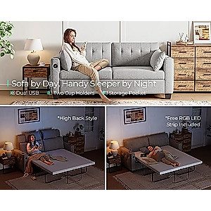 LINSY HOME Pull Out Sofa Bed, Queen Sleeper Sofa Couch with Memory Foam Mattress, Large Sofa Sleeper Pullout Couch Bed for Living Room Office, Grey, Queen Size