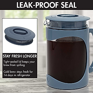 Primula Burke Deluxe Cold Brew Iced Coffee Maker, Comfort Grip Handle, Durable Glass Carafe, Removable Mesh Filter, Perfect 6 Cup Size, Dishwasher Safe, 1.6 qt, Blue