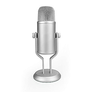 Amazon Basics Professional USB Condenser Microphone with Volume Control and OLED Screen, Silver
