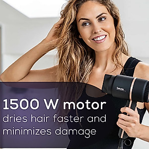 Beurer HC35 Compact Hair Dryer 1500-Watt Blow Dryer Ionic Technology Reduces Frizz Lightweight and Portable Travel Hair Dryer with 4 Temperature and 3-Speed Settings & Cold Air Function (Black)