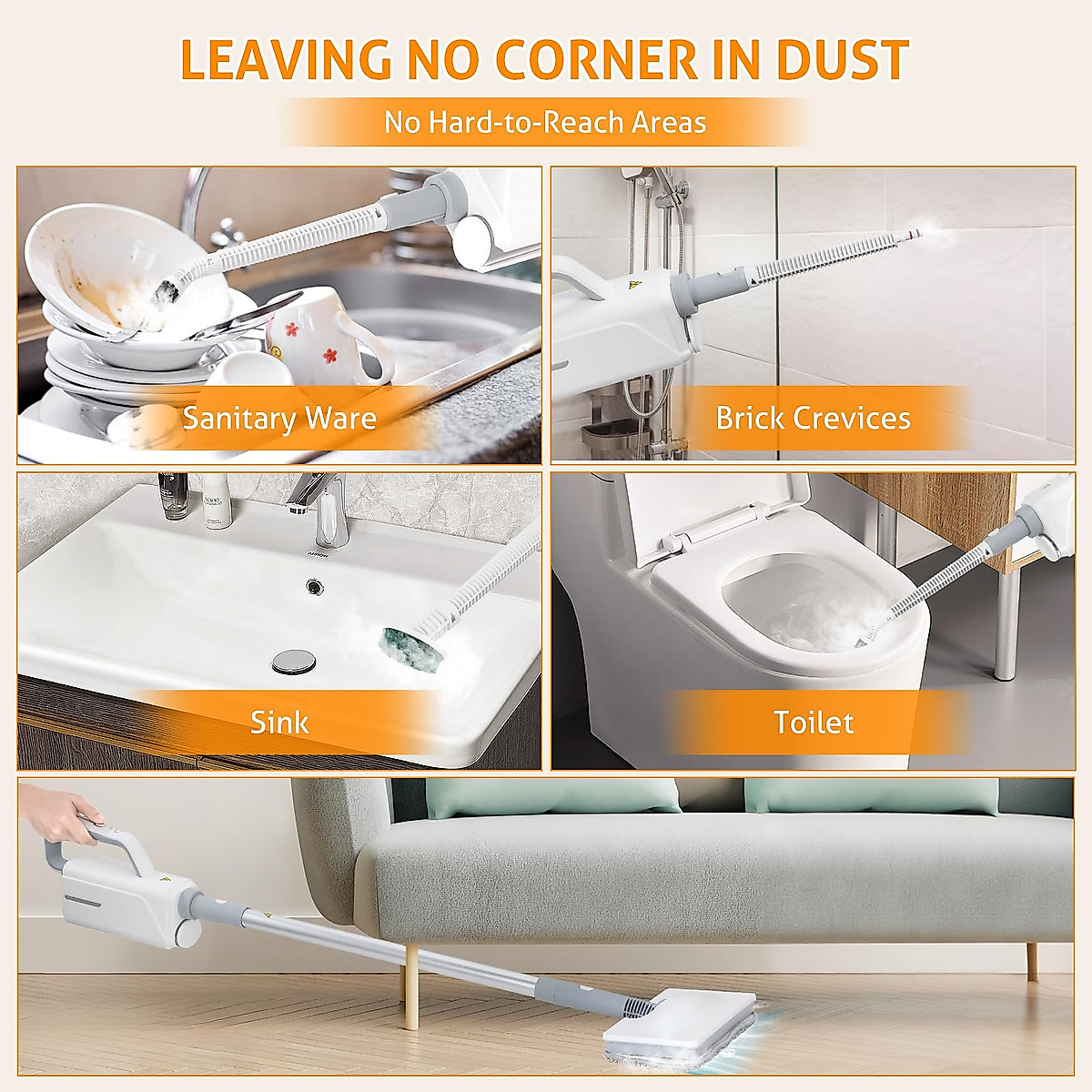 WICHEMI 1300W Multipurpose High-Temp Floor Steam Mop Steam Cleaning Machine + 1800W High Temperature Handheld Steam Cleaner Electric Steam Cleaning Machine