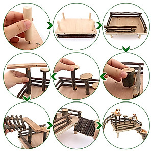 RoseFlower Hamster Playground Wooden Small Animal Activity Toys Set with Wood Ramp Bridge and Climbing Ladder - Platform Cage Toys for Syrian Hamster Mouse Gerbil Chinchilla Rat #2