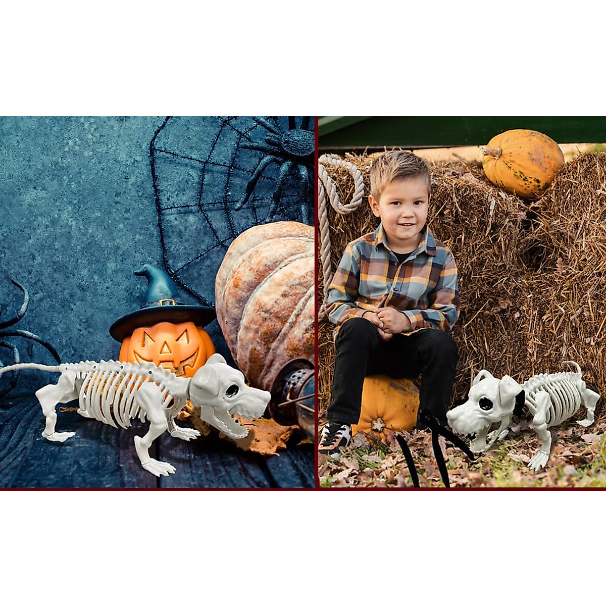 Wocst Halloween Skeleton 19” Pose-N-Stay Puppy Skeleton Plastic Dog Bones with Posable Joints Graveyard Prop for Fall Party Decor Indoor/Outdoor (Skeleton Dog)