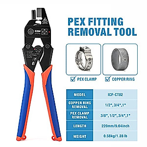 iCrimp ICP-CT02 PEX Crimp Fitting Removal Tool for Removing 1/2-in, 3/4-in, 1-in PEX Copper Crimp Rings & Stainless Steel Cinch Clamps