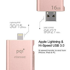 Flash Drive for iPhone iPad, iConnect[USB 3.0] [Apple MFi Certified] Apple FlashDrive Mobile storage with Lightning connector for iPhone, iPad, iPod Mac and Computer (16GB) (Rose Gold)