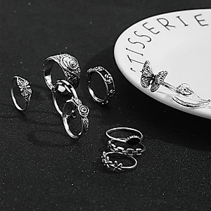 INENIMARTJ Silver Knuckle Stackable Rings Set for Women Multiple Stackable Snake Butterfly Heart Flowers Yin Yang Joint Finger Rings, Vintage Stack Midi Rings Set (A)
