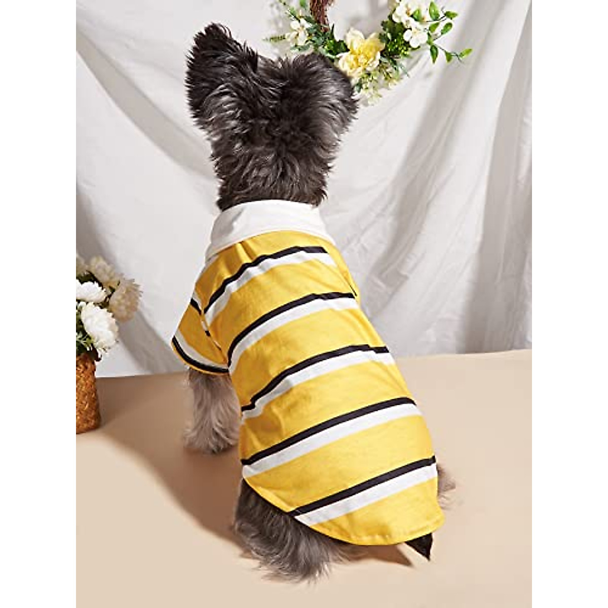 QWINEE Striped Dog Polo Shirt Puppy Clothes Dog Tee Shirt Stretchy Casual Pet Shirt for Small Medium and Large Cats Dogs Kitten Yellow L