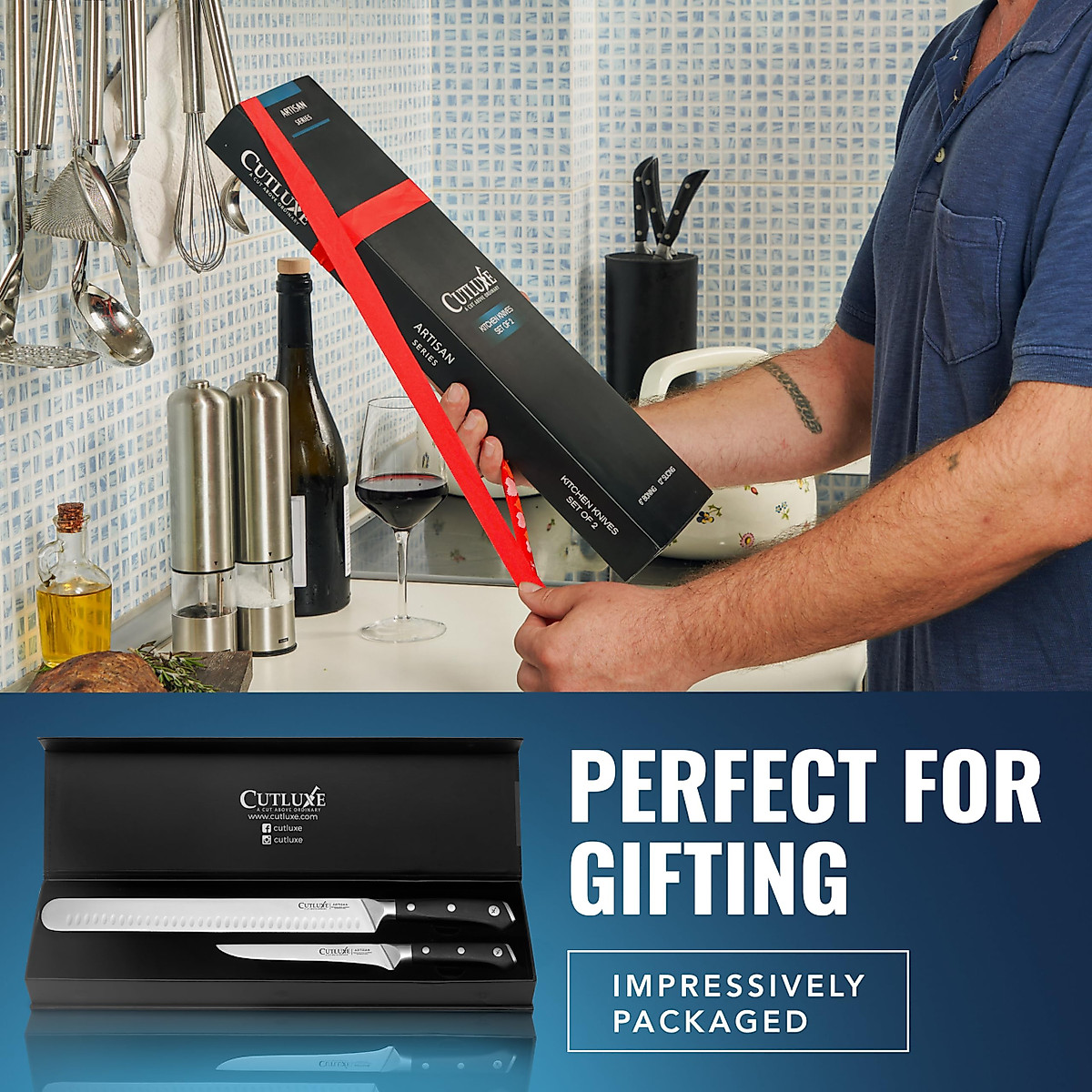 Cutluxe BBQ Carving Knife Set – Brisket Slicing Knife and Boning Knife for Meat Cutting – Professional Knife with Razor Sharp German Steel, Full Tang, Ergonomic Handles – Artisan Series