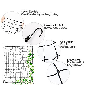 Trellis Net for Climbing Plants - Stretch to 5x5ft Elastic Grow Tent Scrog Net with 6 Hooks, Flexible Trellises Plant Growing Netting for Outdoor Garden Balcony Yard Plants