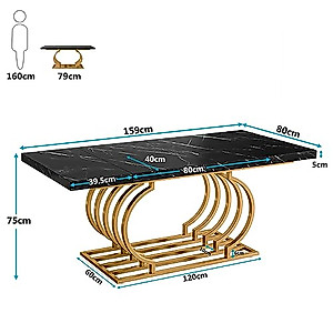 Tribesigns 63" Modern Office Desk, Black and Gold Executive Desk, Large Computer Desk Home Office Desk with Gold Metal Frame, Wood Workstation Study Writing Desk