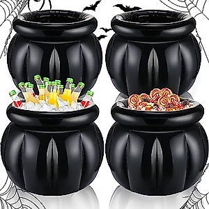 Didaey 4 Pieces Inflatable Cauldron Drink Cooler for Halloween 18 x 22" Witch Cauldron Beverage Holders Large Inflatable Candy Cauldron Kettles for Halloween Party Decoration