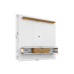 Manhattan Comfort Camberly 62.36" Floating Entertainment Center with 3 Shelves and Overhead Décor Shelf, White and Cinnamon