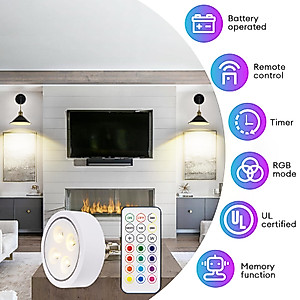 7PMBEANE Black Battery Operated Wall Sconce, Industrial Wall Sconce Set of 2, 13 RGB Cordless or Hardwired Wall Light Fixturewith Remote for Bedroom, Living Room, Hallway