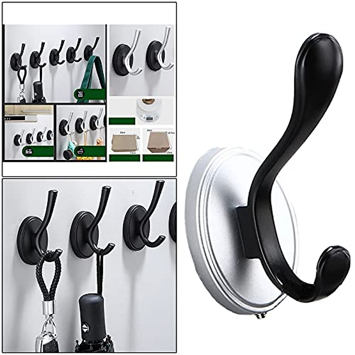 ＫＬＫＣＭＳ Small Coat Hook Wall-Mounted, Puncture- Coat-hat-Coat Hanger Heavy Duty Gadgets, Black Silver Oval, 66x68x100mm