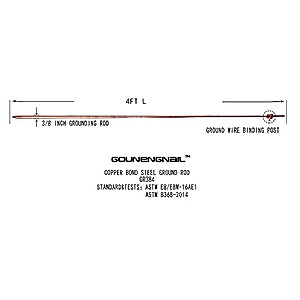 4'Ground Rod-with 15ft 12 AWG Ground Wire Tinned Copper UL Listed- for Electric Fences,Antennas,Satellite Dishes,Instruments,Generator Grounding Earthing