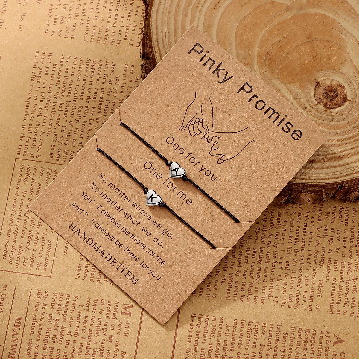 SANNYRA Pinky Promise Bracelets for Couples ，AK Initial Heart Bracelet，Long Distance Matching Bracelets Relationship Jewelry Gift