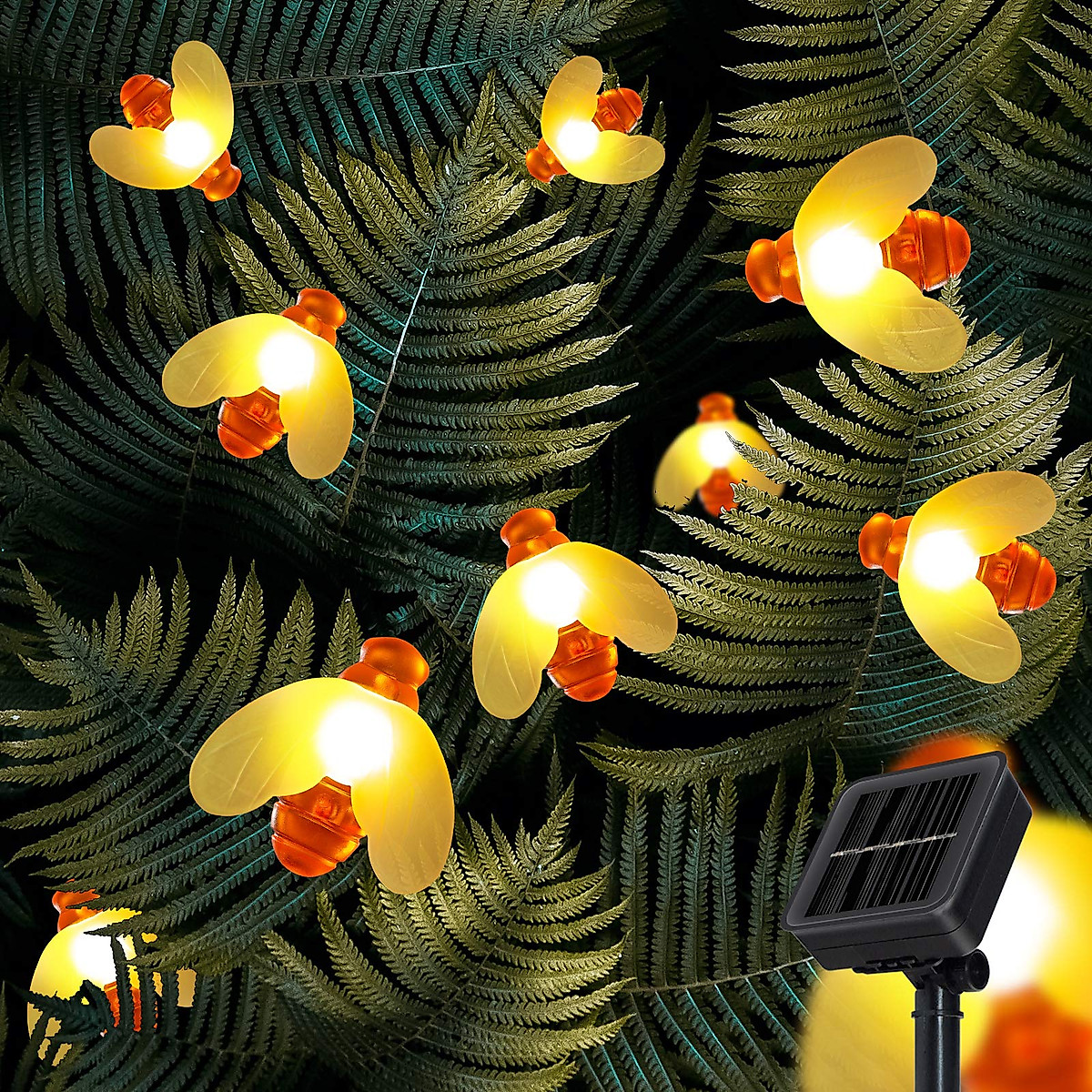 Metaku Solar Lights Outdoor Bee String Lights 23ft 30 LED Honeybee Lights Solar Powered 8 Modes Auto On/Off Christmas Lights Outdoor Waterproof Decorative Fairy Light for Patio Garden Gazebo Balcony