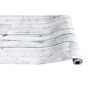 HAOKHOME MR47 Peel and Stick Wood Wallpaper Shiplap Light Grey/White/Blue Distressed Wood Plank Removable Shelf Liner Contact Paper 17.7in x 9.8ft