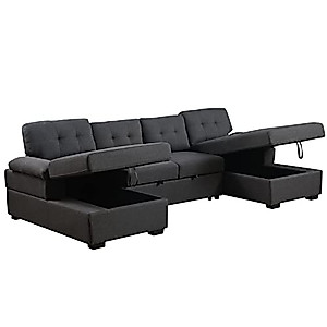 Moxeay Lifestyle Sectional Sofa Set Pull Out Couch U Shaped Sectional Couch with Storage Chaise Modular, Dark Grey