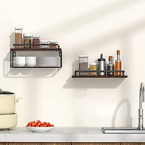 2Pcs Wall Mount Wooden Floating Shelves Metal Wire Mesh Basket Large Capacity Bathroom Shelves Over Toilet Storage Holder Organizer Rack for Bathroom, Kitchen, Living Room, Wall Decor Light Brown