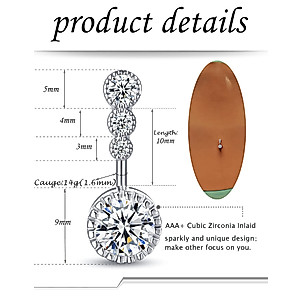 Akeoqi 14G Belly Button Rings for Women Dangle Cute Snake Round/Love Heart Devil Heart Clear Cubic Zirconia Navel Rings Body Piercing Jewelry Pack