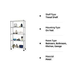 BestOffice 14Dx30Wx60H 5-Tier Wire Shelving Unit Steel Large Metal Shelf Organizer Garage Storage Heavy Duty NSF Height Adjustable Commercial Utility Storage Metal Rack on Wheels,Chrome