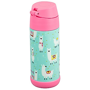 Snug Kids Water Bottle - insulated stainless steel thermos with straw (Girls/Boys) - Llamas, 12oz