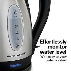 Hamilton Beach Electric Tea Kettle, Water Boiler & Heater, 1.7 L, Cordless, Auto-Shutoff and Boil-Dry Protection, Stainless Steel (40880)