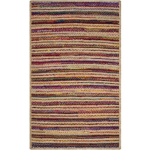 SAFAVIEH Cape Cod Collection Accent Rug - 4' x 6', Natural & Multi, Handmade Stripe Boho Braided Jute, Ideal for High Traffic Areas in Entryway, Living Room, Bedroom (CAP303A)