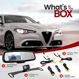 Wireless Backup Rear View Camera - Waterproof License Plate Car Parking Rearview Reverse Safety/Vehicle Monitor System w/ 4.3” Mirror Video LCD, Distance Scale Lines, Night Vision - Pyle PLCM4590WIR