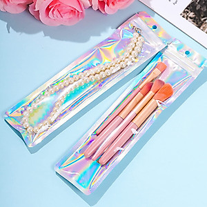 100 Pcs Pen Packaging Bags for Small Business, Resealable Foil Pouch Bag For Pens, Holographic Ziplock Smell Proof Storage Bags for Packaging Lipgloss,Jewelry,Cosmetic,Candy, 2.4x9 inch