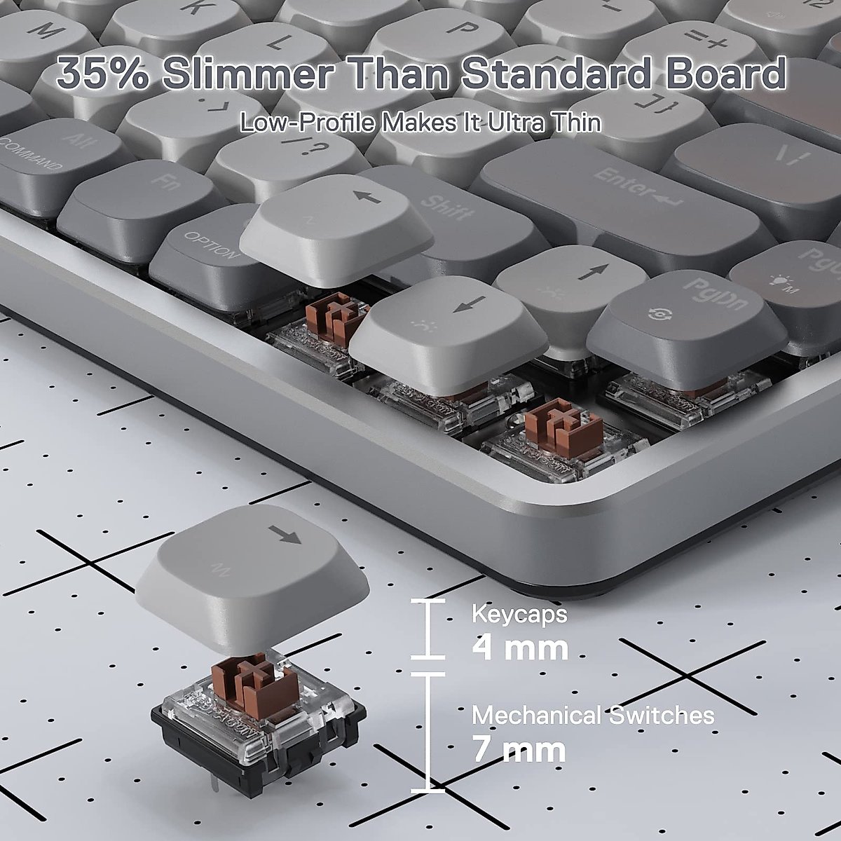 Redragon K652 75% Wireless RGB Mechanical Keyboard, Tri-Mode 84 Keys Ultra-Thin Gaming Keyboard w/Aluminum Top Plate, 100% Supported Win/Mac System & Low Profile Brown Switch
