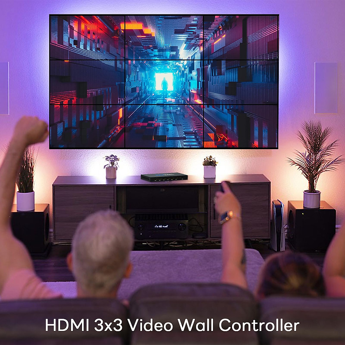 BOOBRIE Video Wall Controller, Video Wall Processor 3x3 4K Input & 1080P HDMI Output for 9 TV Splicing Display, 180 Degree Rotate, 14 Splicing Modes 3x3 3x2 2x2 3x11x4 2x3 4x2 2x4...