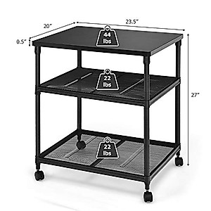 Tangkula 3-Tier Printer Stand Printer Cart, Multifunctional Utility Cart w/ Ample Storage Space, 360° Swivel Rolling & Lockable Wheels, Sturdy Iron Frame, Adjustable Heights, Organizer for Office