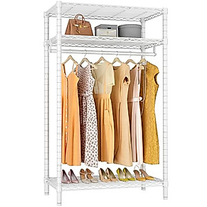 VIPEK V1S i1 Heavy Duty Garment Rack 3-Tier Wire Clothes Rack for Hanging Clothes Freestanding Closet Organizer with Hanging Rod Space Saving Wardrobe Storage Clothing Rack, White