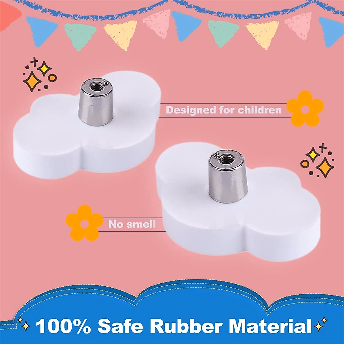Mgoodoo Cloud Cartoon Kids Room Knob, 4.5cm Cute White Dresser Handles Soft Rubber Decor Pull for Door Wardrobe Toy Organizer Box Bookcase Bedroom Single Hole