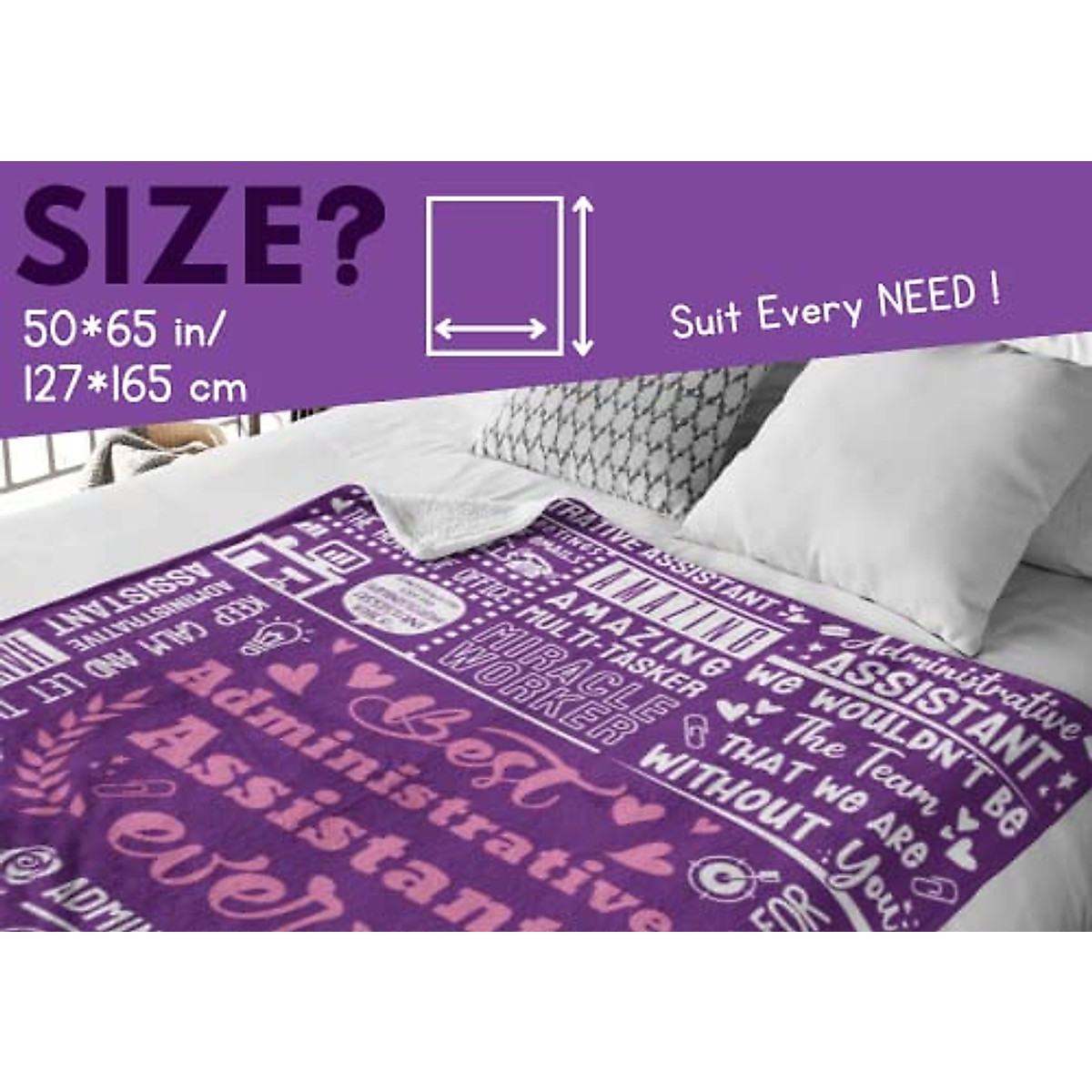 InnoBeta Administrative Professional Day Gifts for Administrative Assistant, Bed Flannel Plush Blanket For Women/Men (50"x 65") - Best Administrative Assistant Ever - Purple