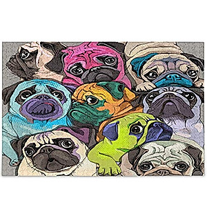 Oarencol Colorful Pug Jigsaw Puzzle Funny Animal Dog 1000 Pieces Puzzles for Adults Kids DIY Gifts