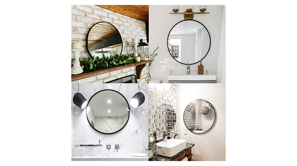 BEAUTYPEAK 18" Black Circle Mirror - Modern Decor