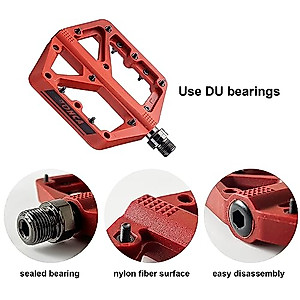Lohca Mountain Bike Pedals Flat MTB Bike Pedals Nylon Non-Slip Bearing 9/16" Bicycle Road Bike Pedals Lightweight Wide Platform for BMX Staionary, Red