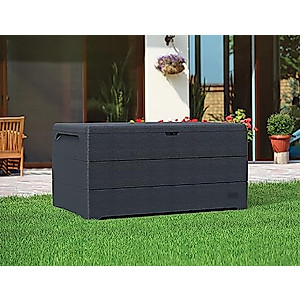 Duramax CedarGrain Durabox Outdoor Deck Box & Garden Furniture Organizer, Woodgrain Texture, Lockable Plastic Cushion Box, 416 liters, Grey