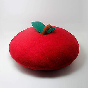 Handmade Cute Red Apple Beret Vintage Artist Painter Hat Women Wool Cap Warm Winter Love Gift